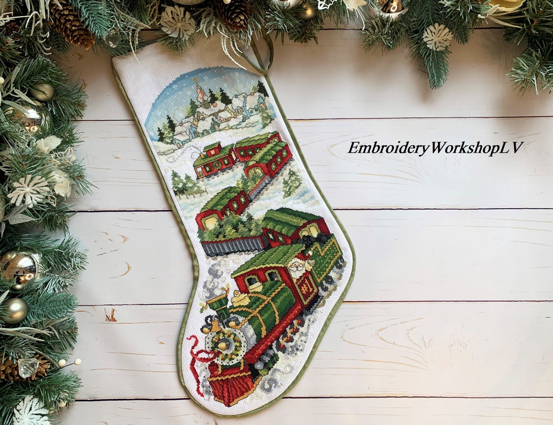 Personalized Christmas Stocking With Embroidered Train. Family ...