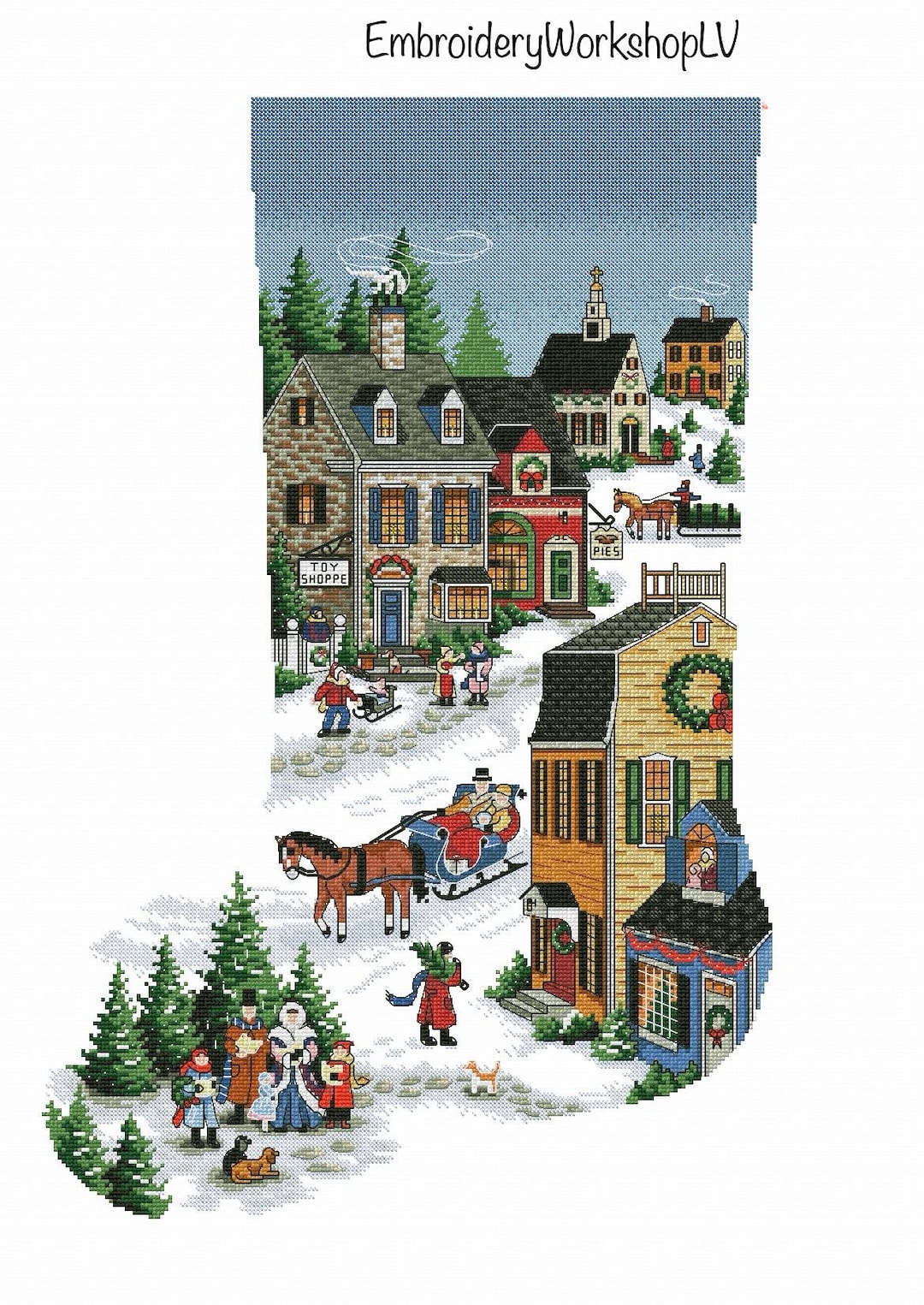 PDF Pattern for Christmas Town Stocking Personalized Holiday Stocking ...
