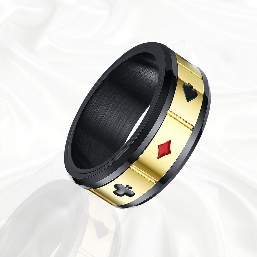 Fidget Spinner Black & Gold Card Suits Band, Anti-stress Rings for Him ...