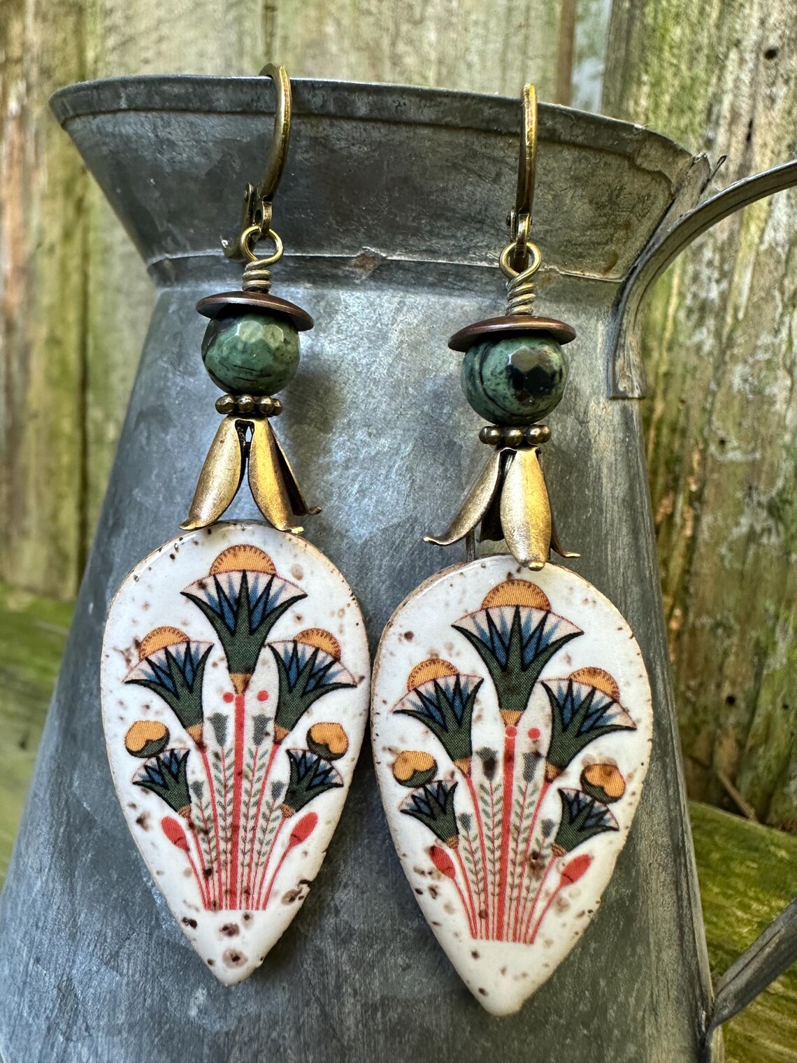 Ceramic, Artisan Made, Jasper, Flowers, Drop Earrings, - Etsy