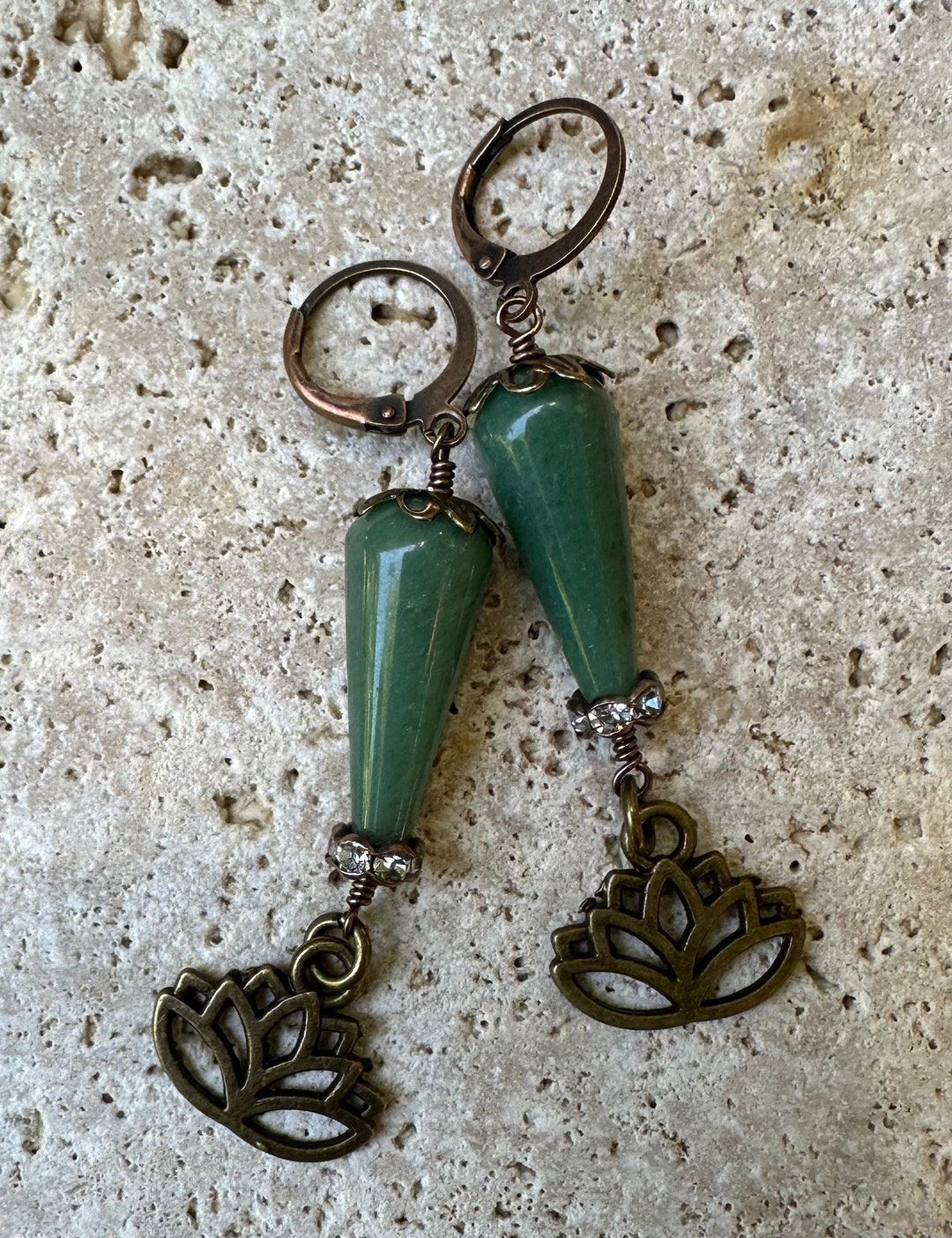 Aventurine and Lotus Flower Dangles, Zen - Etsy