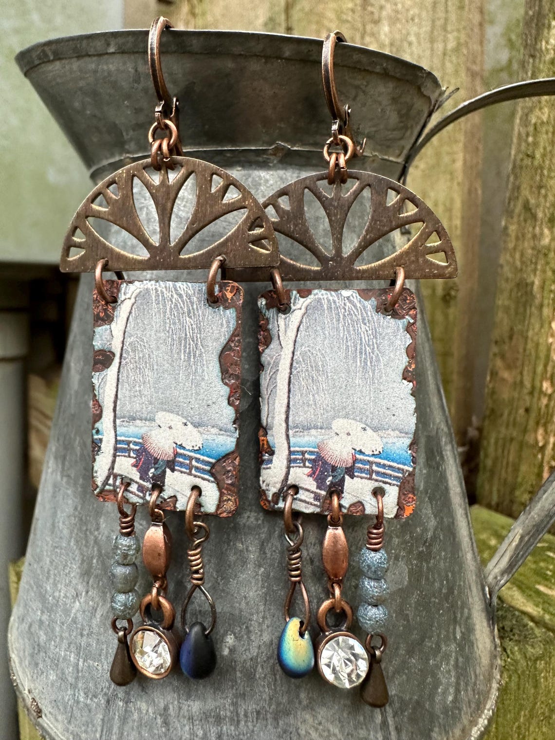 Winter Scene, Enameled Copper, Artisan Made, Dangles - Etsy