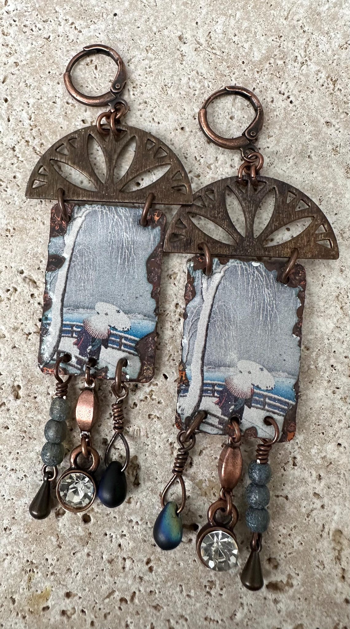 Winter Scene, Enameled Copper, Artisan Made, Dangles - Etsy