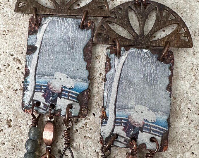 Winter Scene, Enameled Copper, Artisan Made, Dangles - Etsy