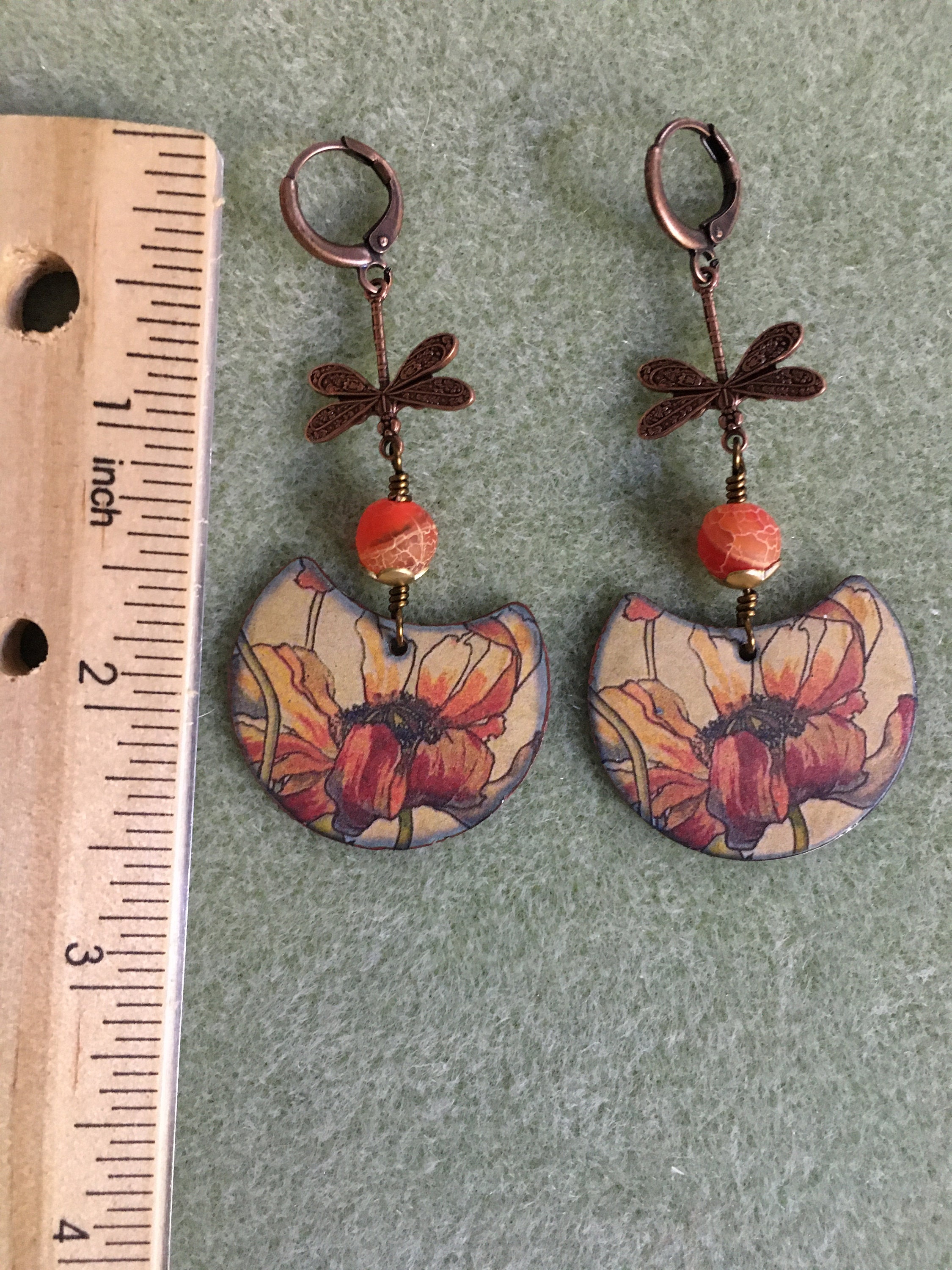 Enameled Copper Flower Dragonfly Agate Bohemian - Etsy