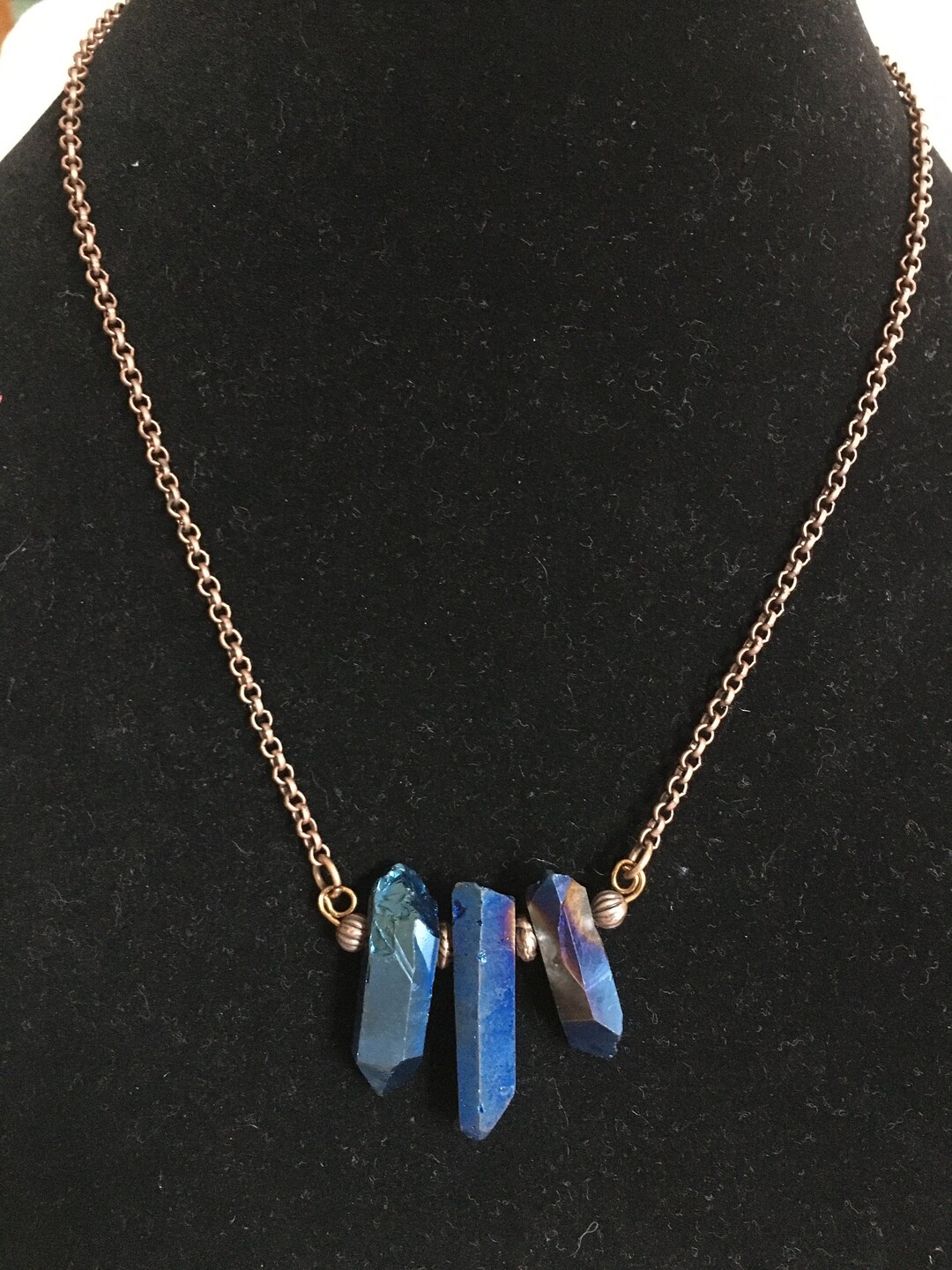 Metallic Blue Quartz Necklace, Antique Copper, Bohemian, Hippie - Etsy