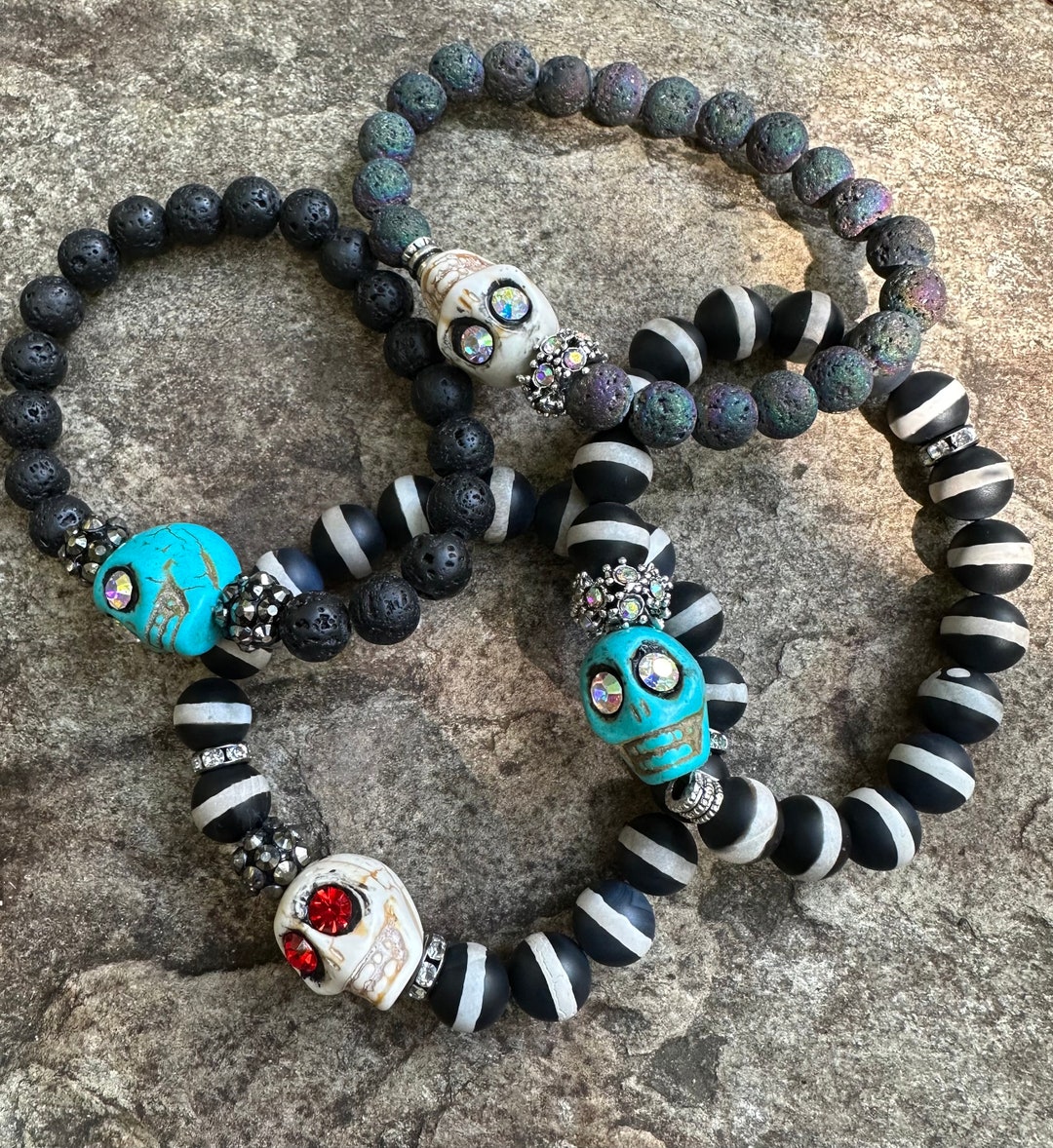 Sugar Skulls, Halloween, Day of the Dead, Stackable Beaded Bracelets ...