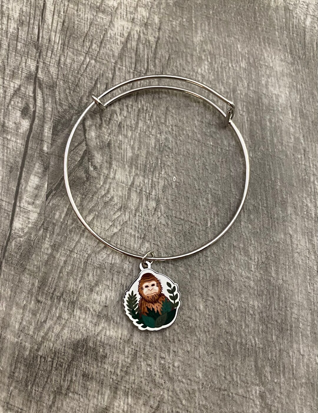 Stainless Steel Bigfoot Squatchin' Bangle Charm Bracelet - Etsy