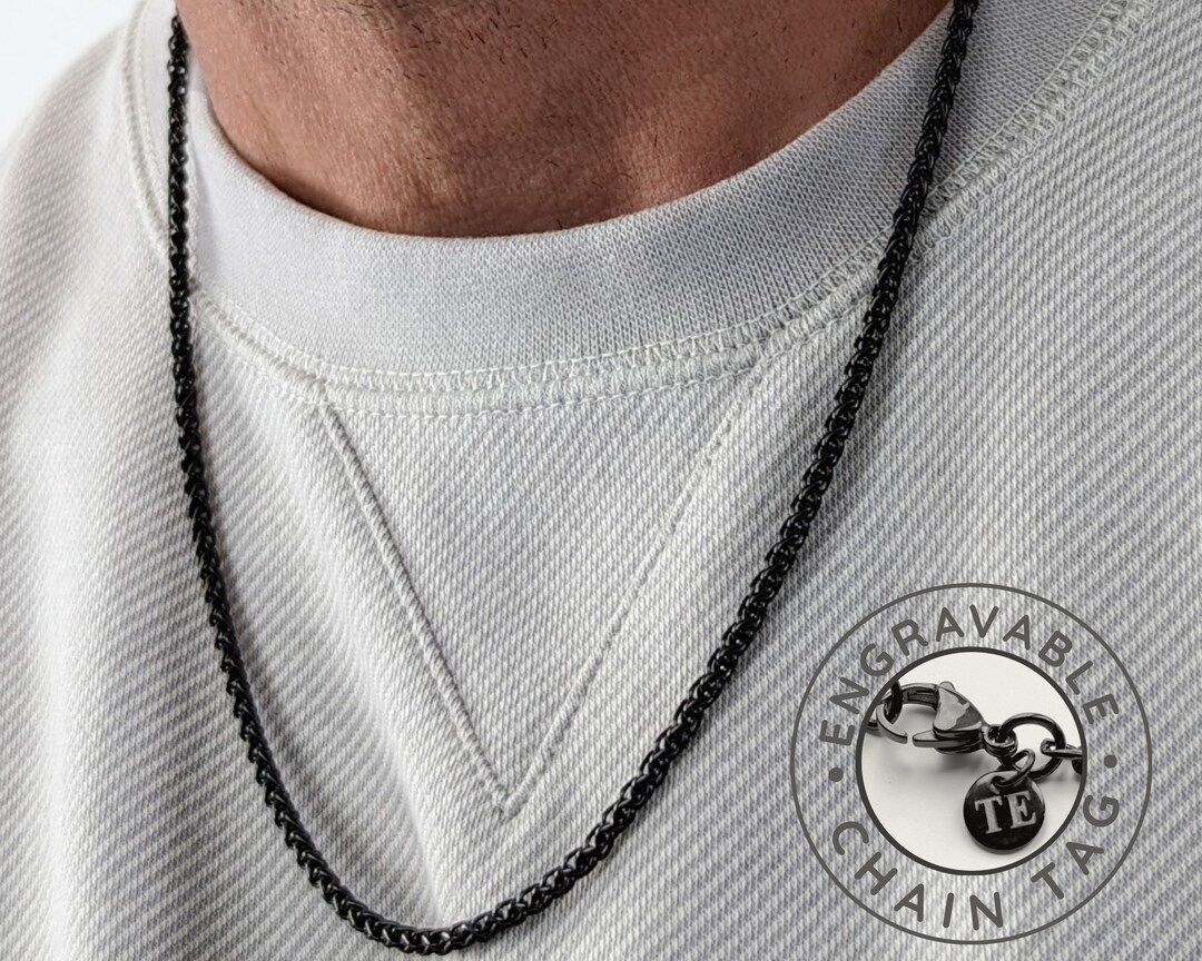Mens Chain, 3.5mm Black Plated Spiga Chain, Personalized Chain, Franco ...