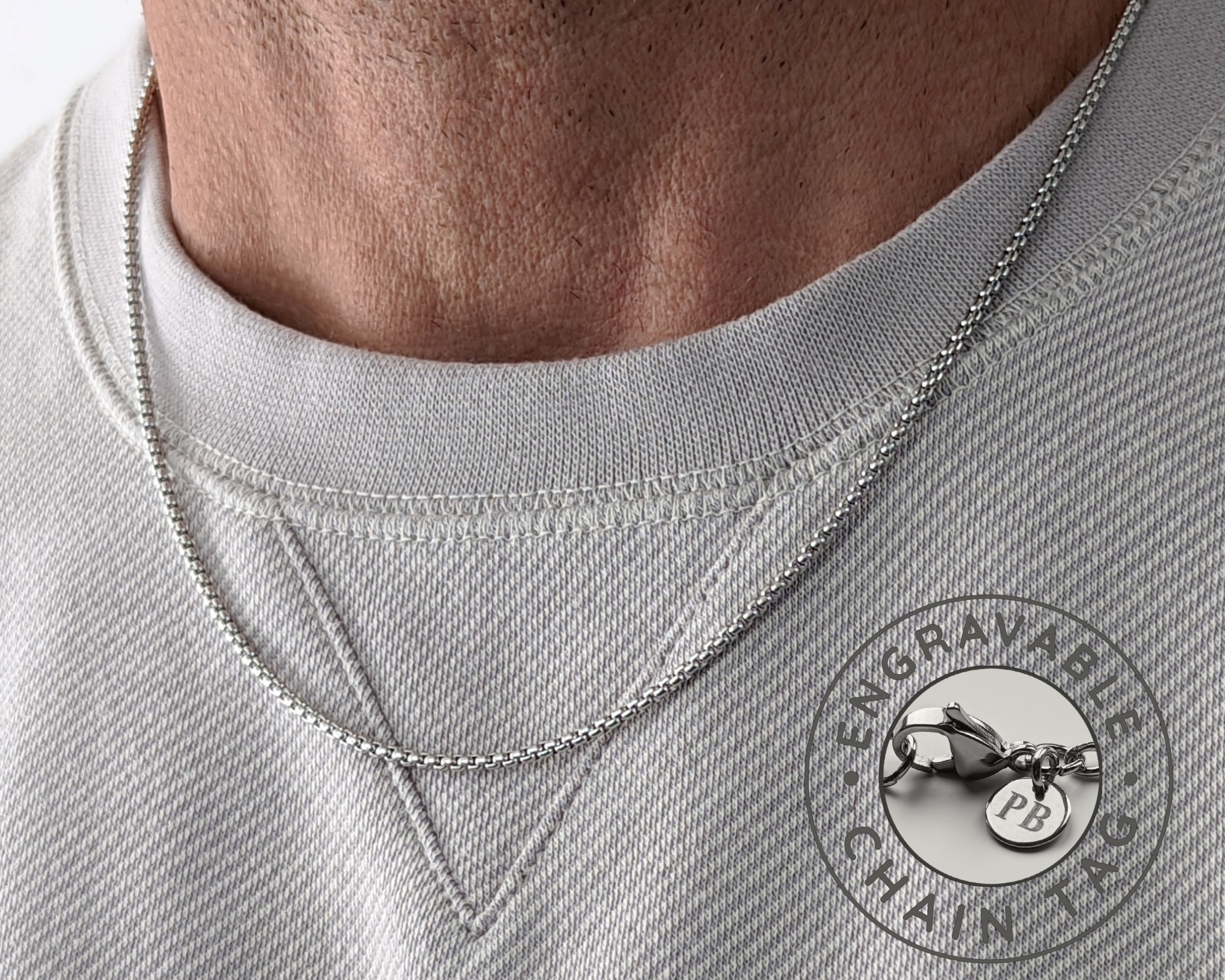 Mens Chain, 2mm Silver Mens Box Chain, Personalized Chain, Custom Mens ...