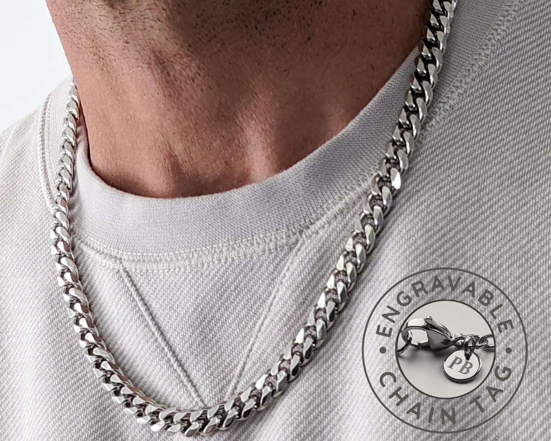 Mens Chain, 9mm Silver Mens Cuban Chain, Personalized Mens Chain ...
