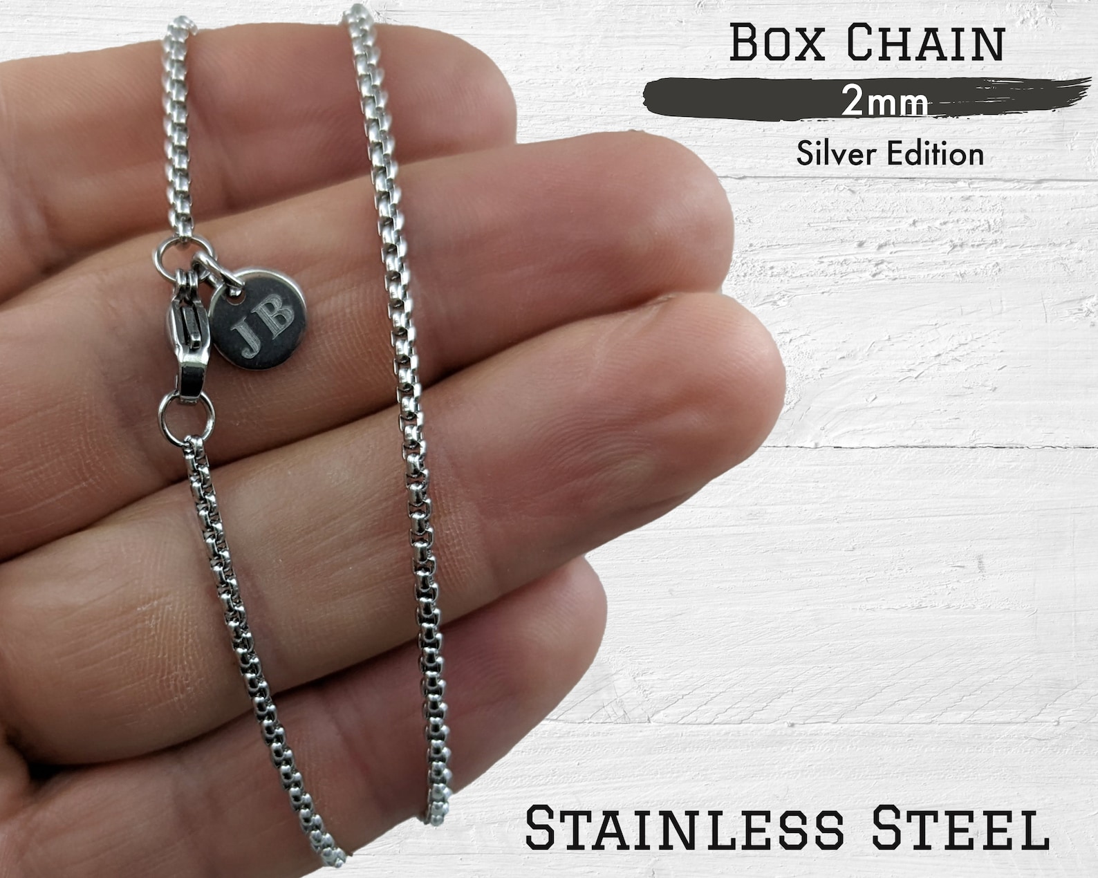 Mens Chain, 2mm Silver Mens Box Chain, Personalized Chain, Custom Mens ...