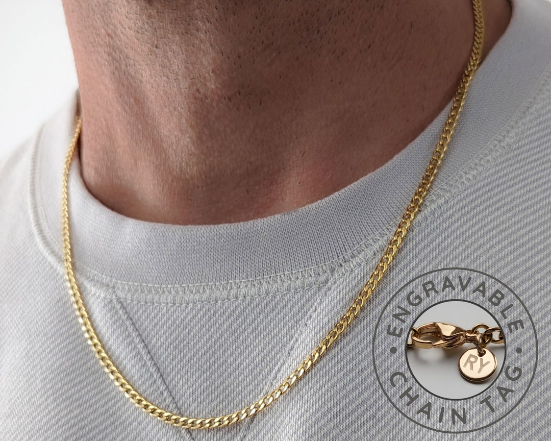 Mens Chain, 3mm Gold Plated Curb Chain, Personalized Chain, Custom ...