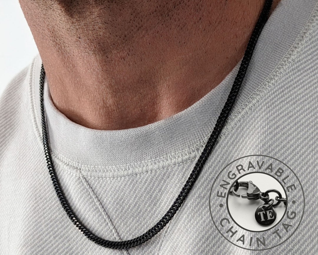 Mens Chain, 3.5mm Black Plated Diamond Cut Chain, Personalized Chain ...