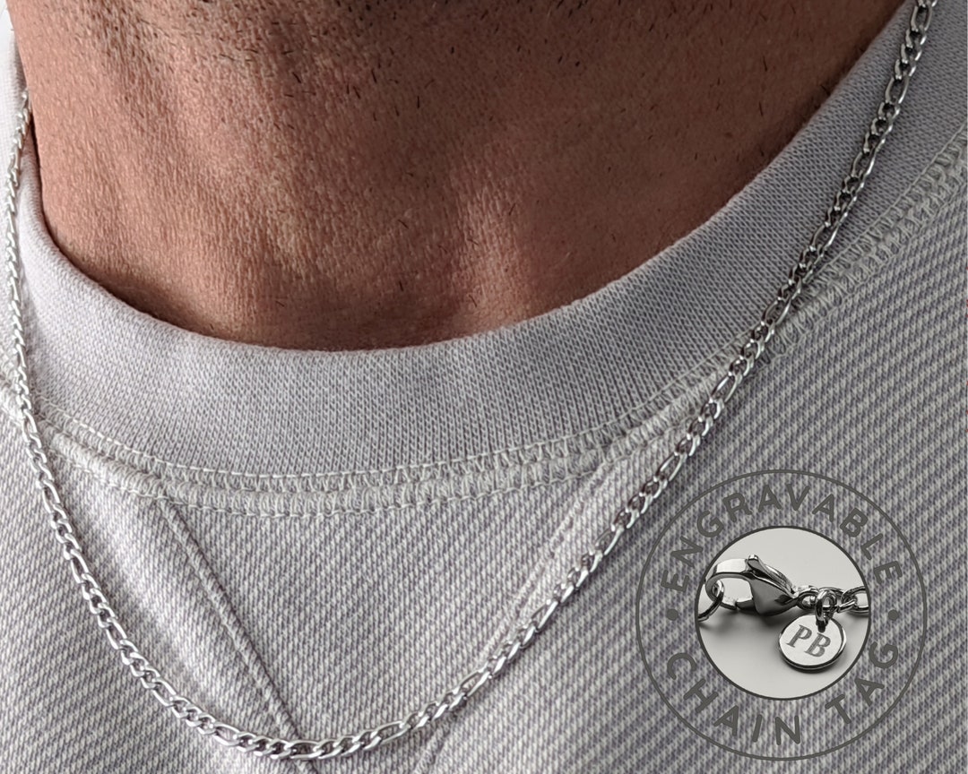 Mens Chain, 3mm Silver Polished Figaro Chain, Personalized Chain ...