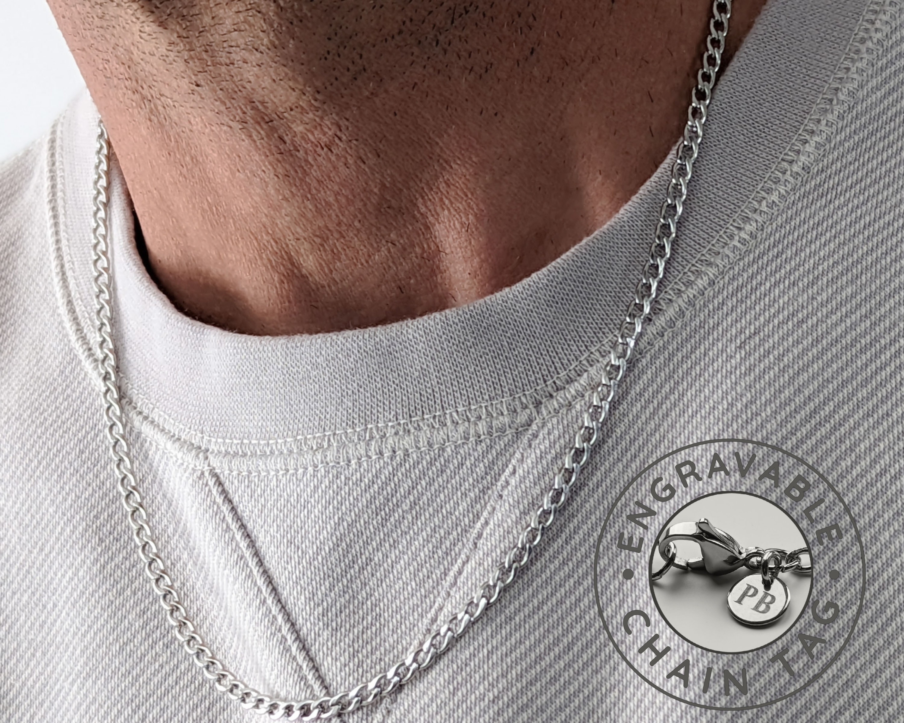 Mens Chain, 4mm Silver Curb Mens Chain, Personalized Mens Chain, Custom ...