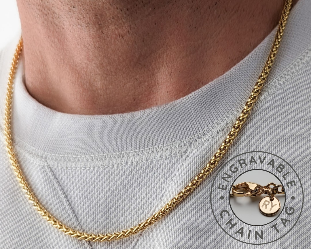 Mens Chain, 3mm Gold Plated Spiga Chain, Personalized Chain, Franco ...