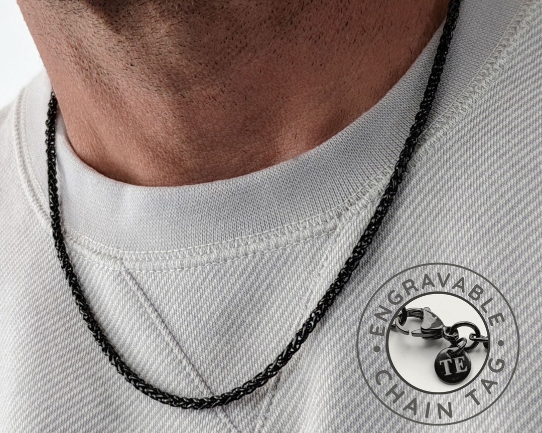 Mens Chain, 3mm Black Plated Spiga Chain, Personalized Chain, Franco ...