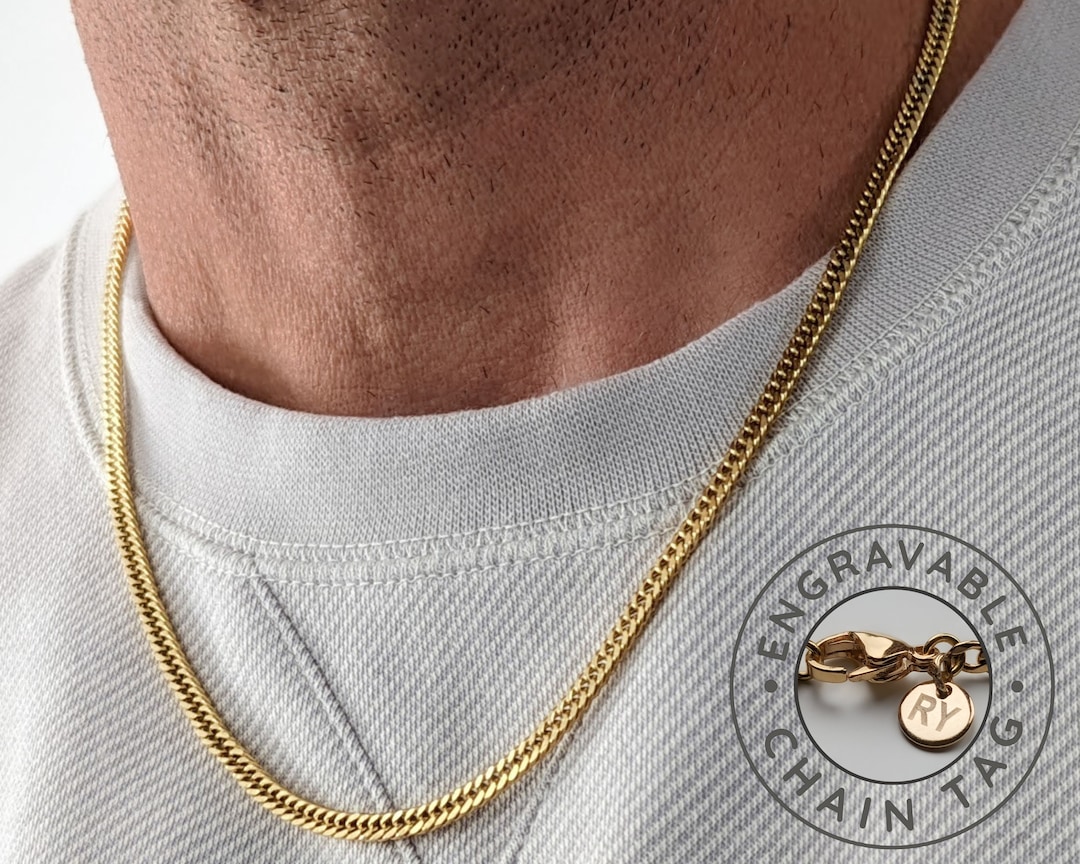 Mens Chain, 3.5mm Gold Plated Diamond Cut Chain, Personalized Chain ...