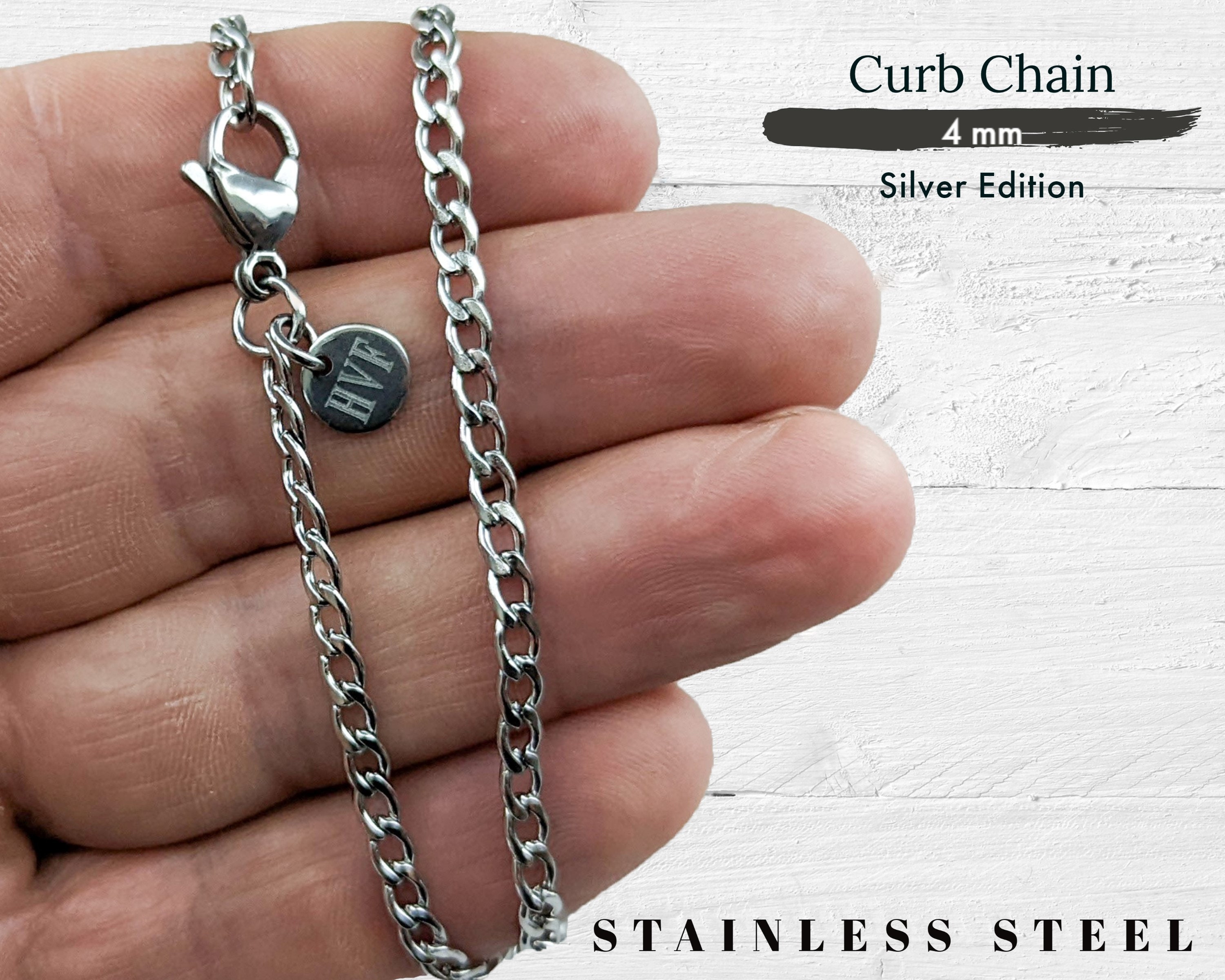 Mens Chain 4mm Silver Curb Mens Chain Personalized Mens - Etsy