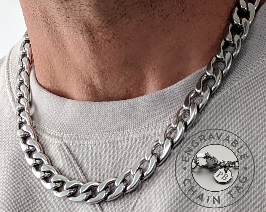 Chain Necklace for Men, 12mm Curb Chain, Mens Silver Chain, Custom ...