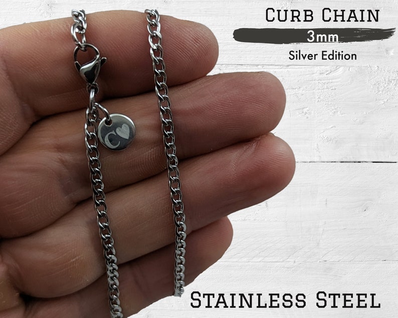 Silver Curb Chain 3mm Curb Chain Mens Silver Chain Chain - Etsy