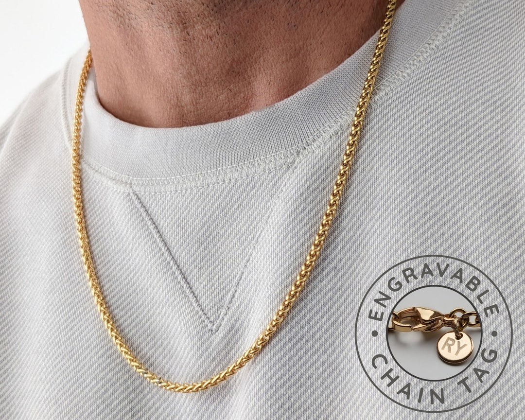 Mens Chain, 3.5mm Gold Plated Spiga Chain, Personalized Chain, Franco ...