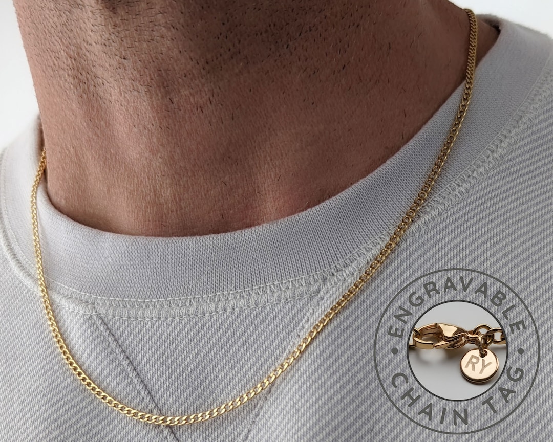 Mens Chain, 2.5mm Gold Plated Mens Curb Chain, Personalized Mens Chain ...