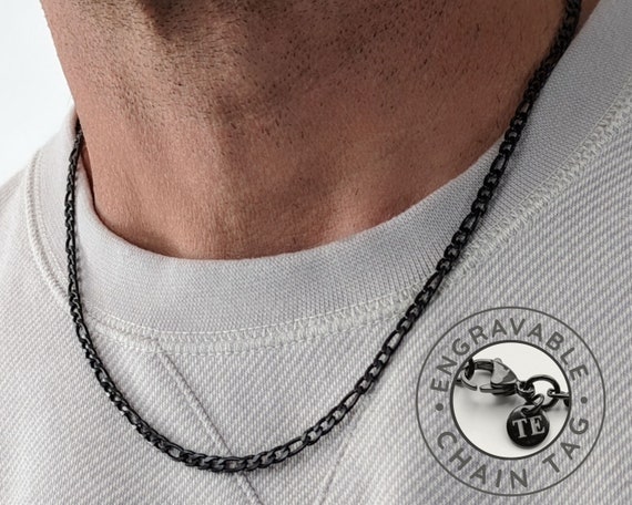 Mens Chain 4mm Black Plated Figaro Chain Personalized Chain Custom Necklace Engraved Initials Stainless Steel Necklace for Men Etsy