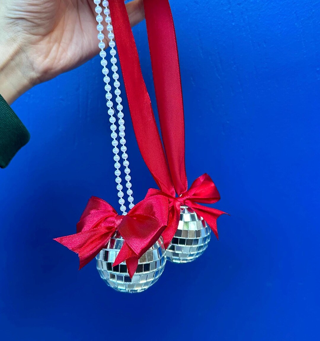 Disco Ball Red Taylors Version Car Pendant, Mirrorball Bow Ribbon Car ...