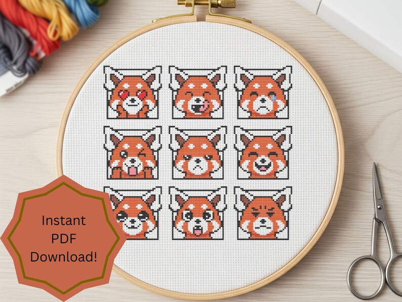 Red Panda Emoji Cross Stitch Pattern (PDF Instant Download) - Etsy