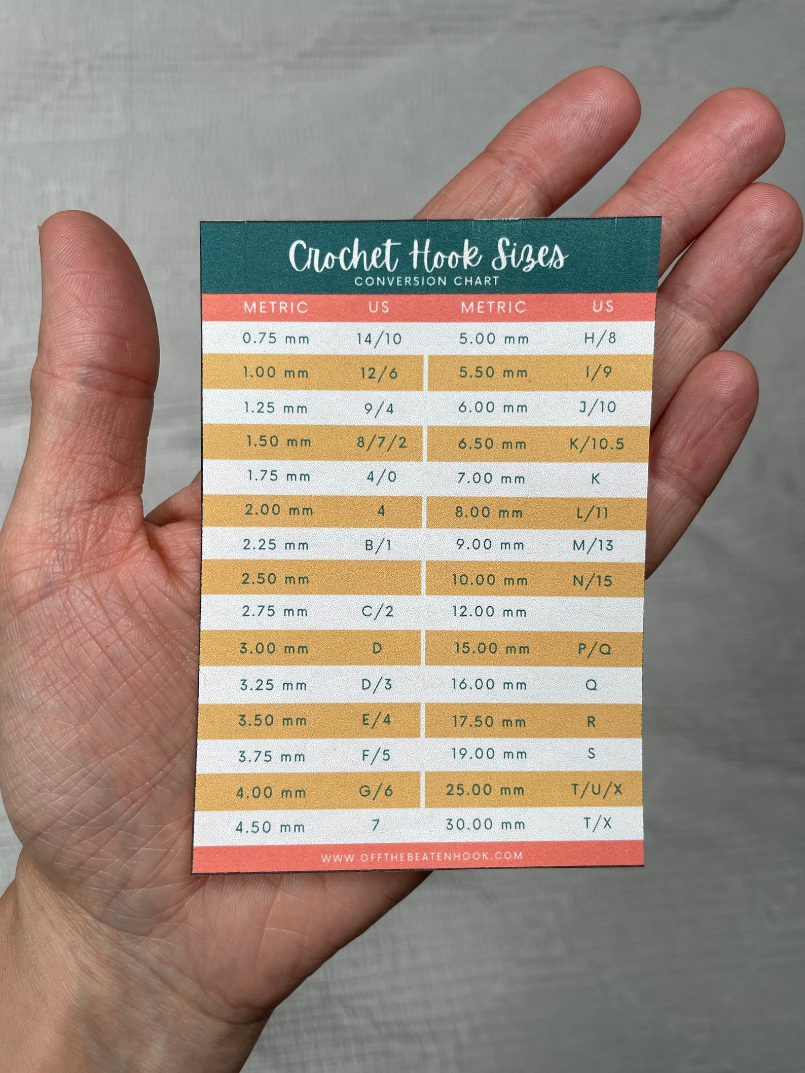 Crochet Hook Sizes Conversion Chart | Printable PDF in 5 Sizes | Full ...