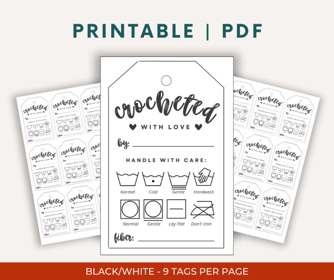 Crochet Care Tags | Printable PDF Laundry Instructions | Handmade Care ...