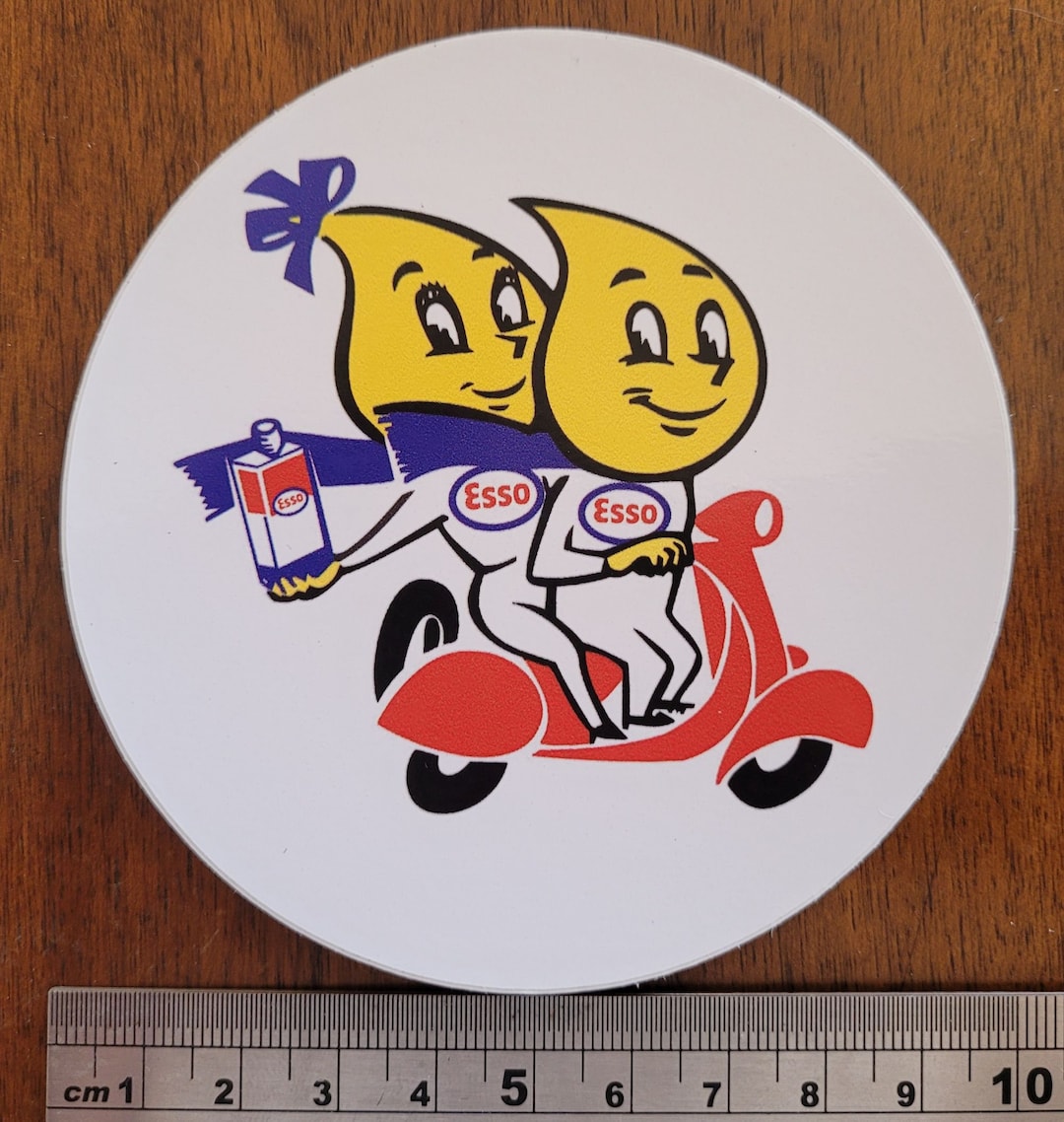 Car Sticker Esso Couple on Scooter Set of 2 100mm Circle - Etsy