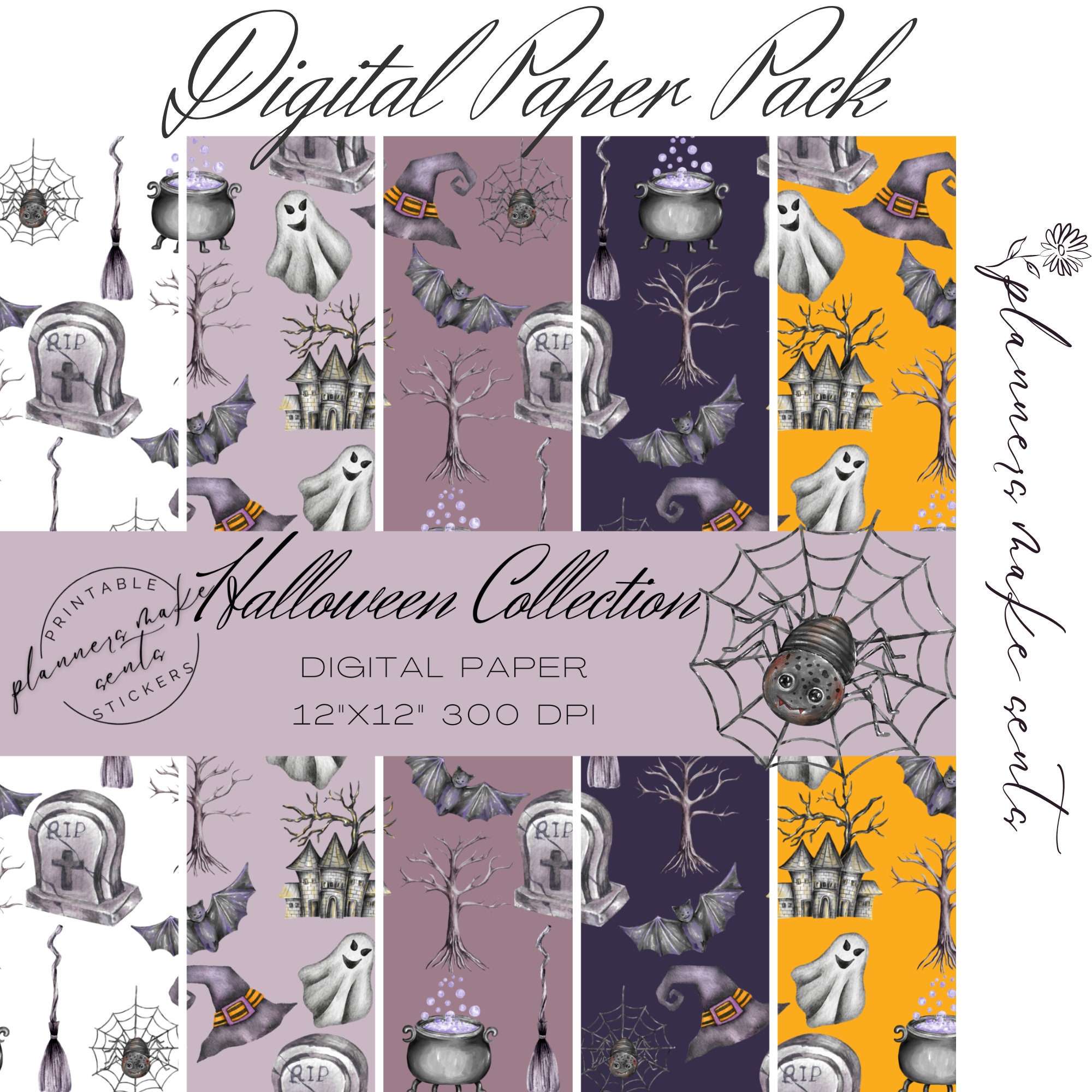 SPOOKY GHOST HALLOWEEN Digital Paper and Clipart/12x12 Seamless Pattern ...