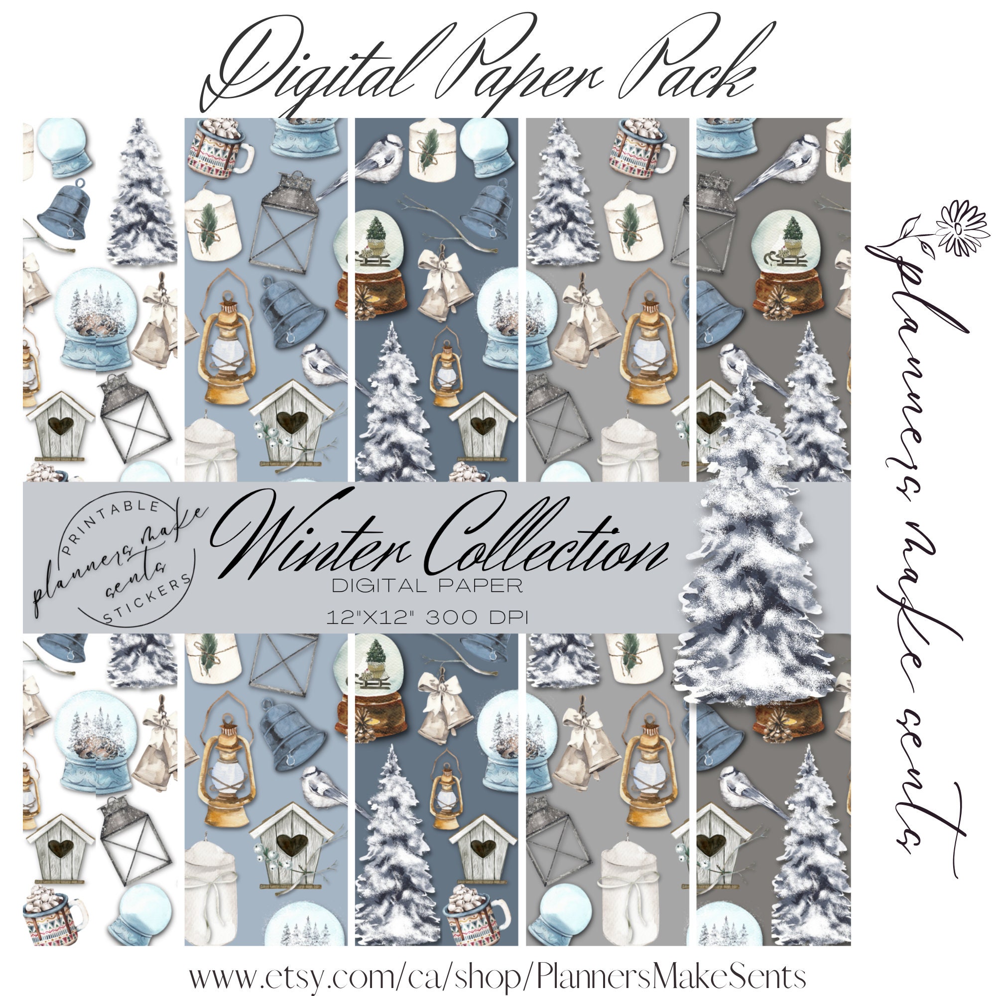WINTER WONDERLAND Digital Paper and Clipart/12x12 Seamless Pattern ...