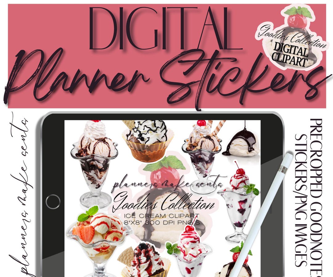PRECROPPED ICE CREAM Sundae Goodnotes Stickers/illustrated Clipart ...