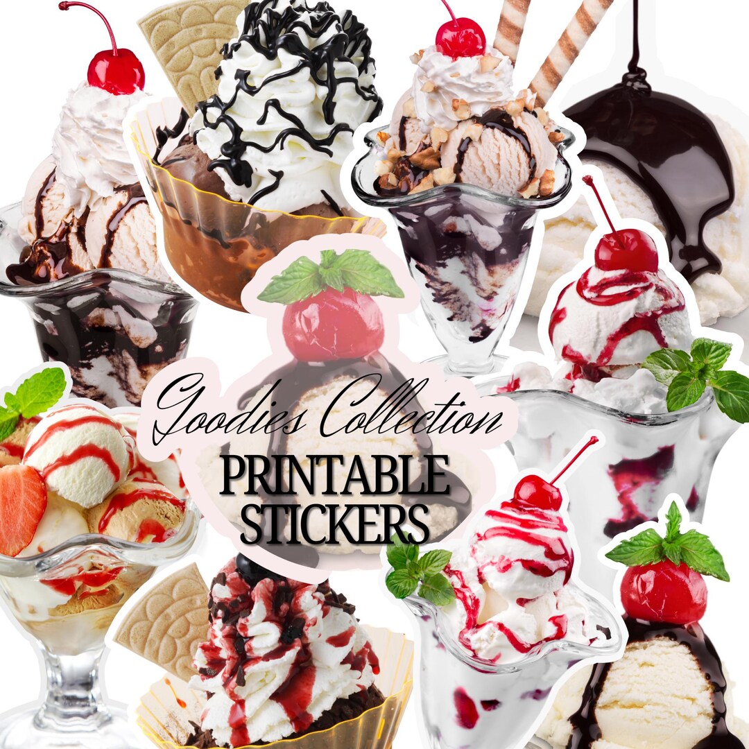 ICE CREAM SUNDAE Printable Stickers Kit/printable Planner Stickers ...