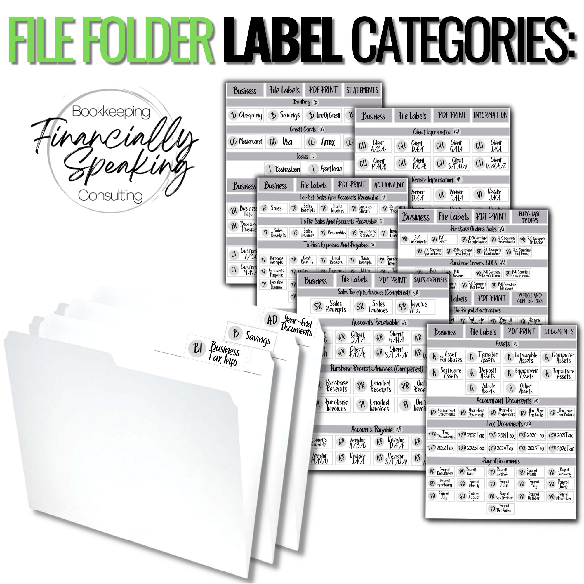 BUSINESS FILING System Printable Labels/business Paperwork/printable ...