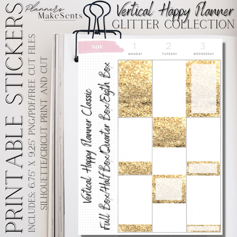 GOLD SPARKLE GLITTER Headers/printable Planner Stickers/gold Sparkle ...
