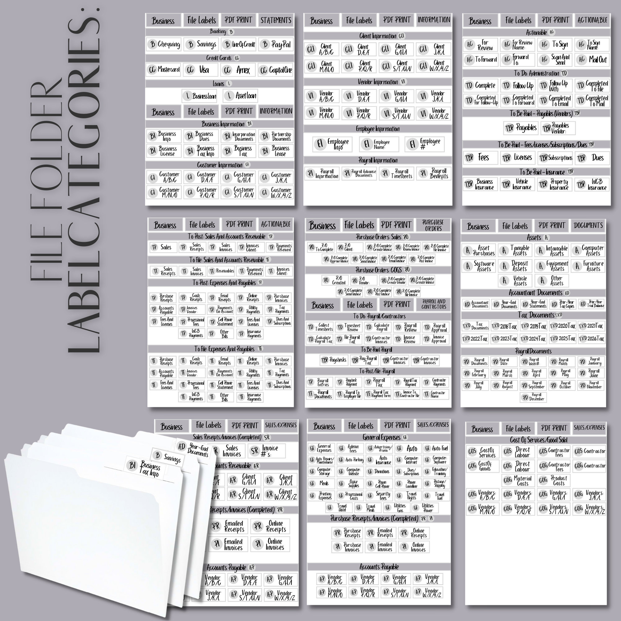 BUSINESS FILING System Printable Labels/business Paperwork/printable ...