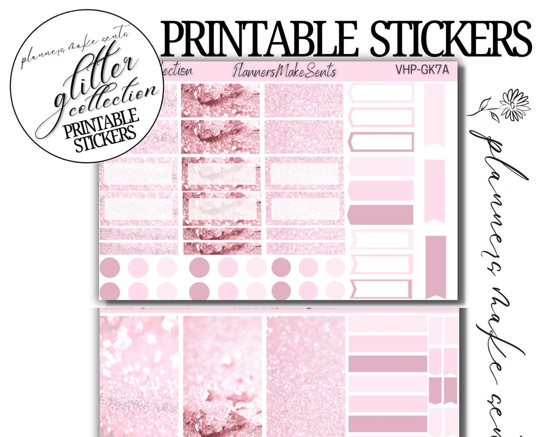 PINK GLAMOUR PRINTABLE Glitter Box Stickers/functional Glitter Stickers ...