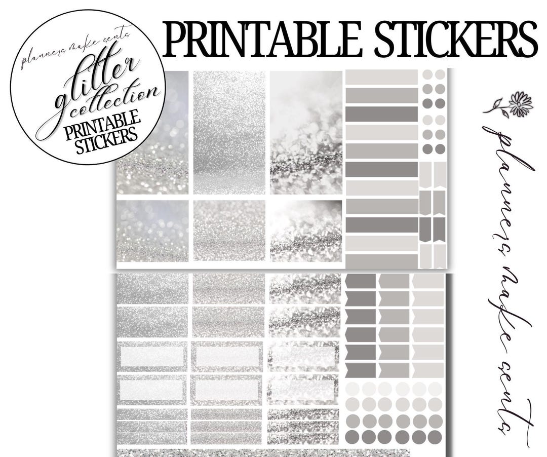 SILVER SHIMMER PRINTABLE Glitter Box Stickers/functional Glitter ...