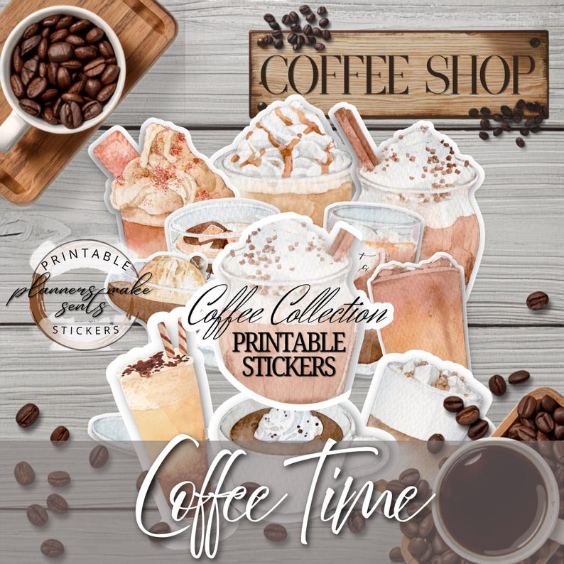 COFFEE LOVERS PRINTABLE Stickers Kit/printable Planner Stickers/happy ...