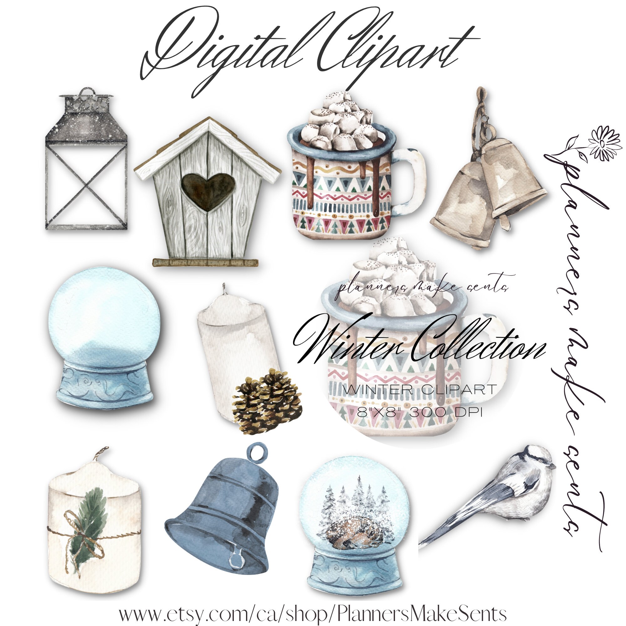 WINTER WONDERLAND Digital Paper and Clipart/12x12 Seamless Pattern ...