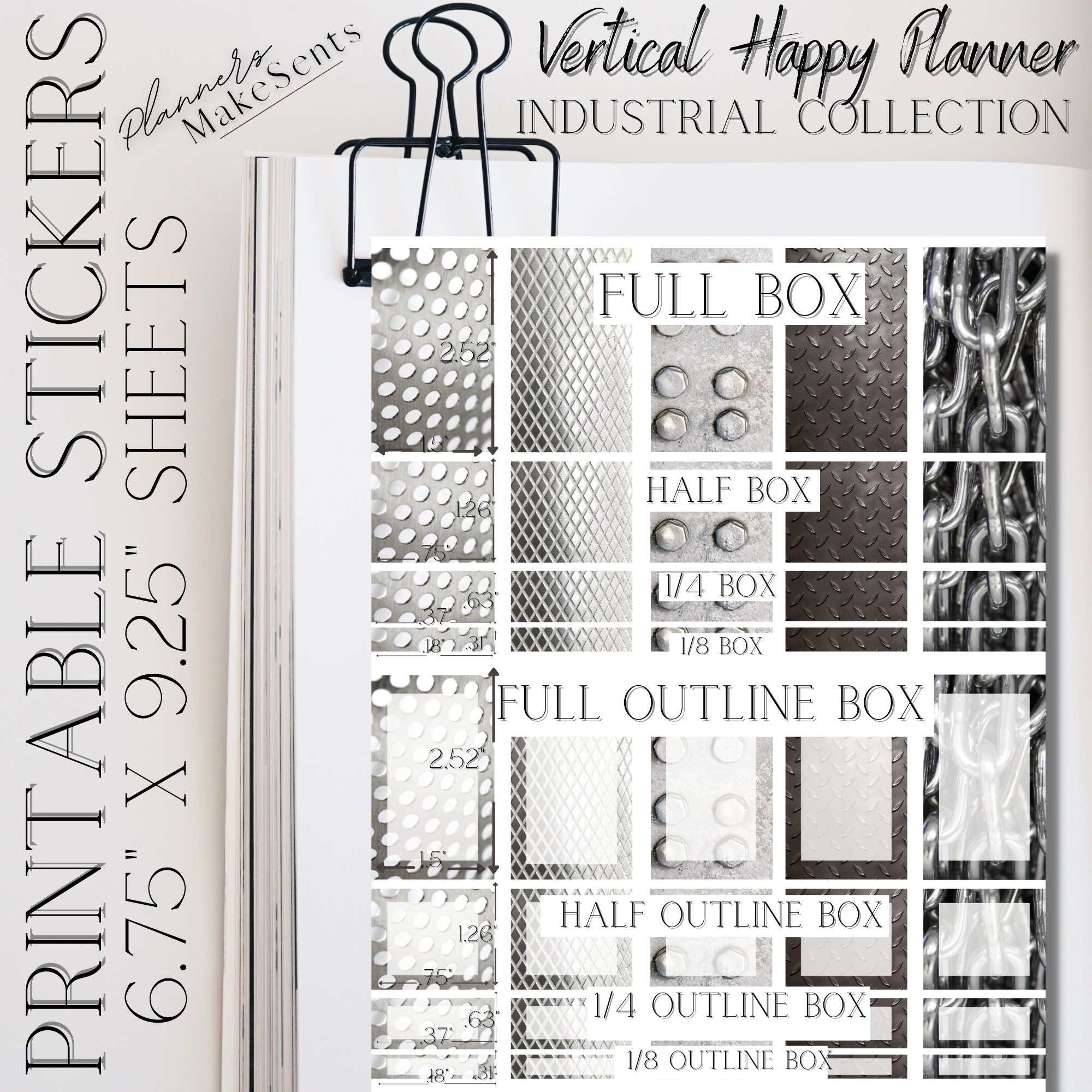 METALLIC BOX PRINTABLE Planner Stickers/vertical Happy Planner Classic ...