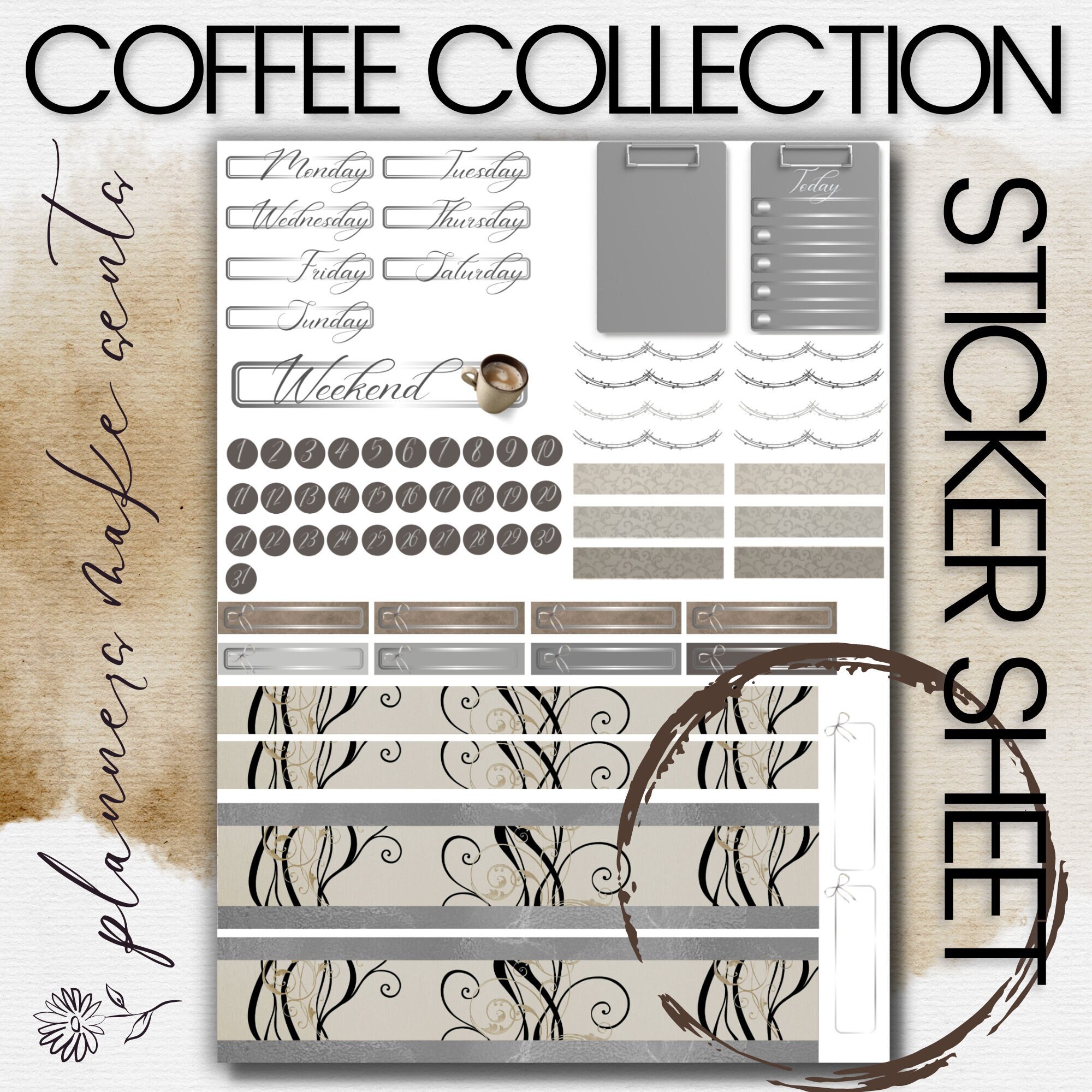 COFFEE BARISTA PRINTABLE Sticker Kit/happy Planner/coffee Stickers/to ...