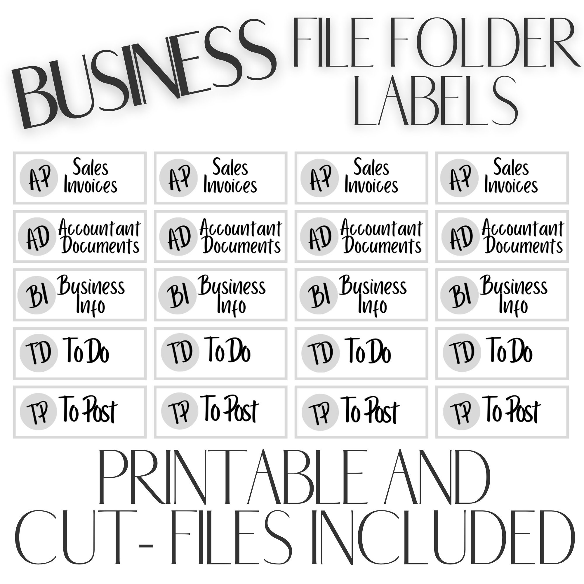 PRINTABLE FOLDER LABELS for Business Paperwork/cut Files for Silhouette ...