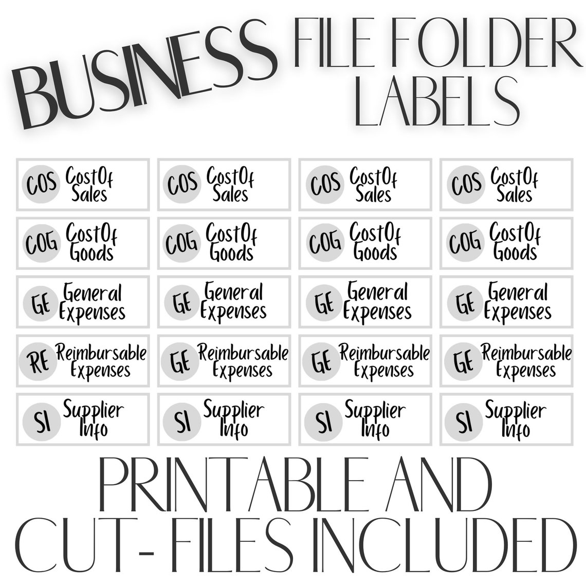 PRINTABLE FOLDER LABELS for Business Paperwork/cut Files for Silhouette ...