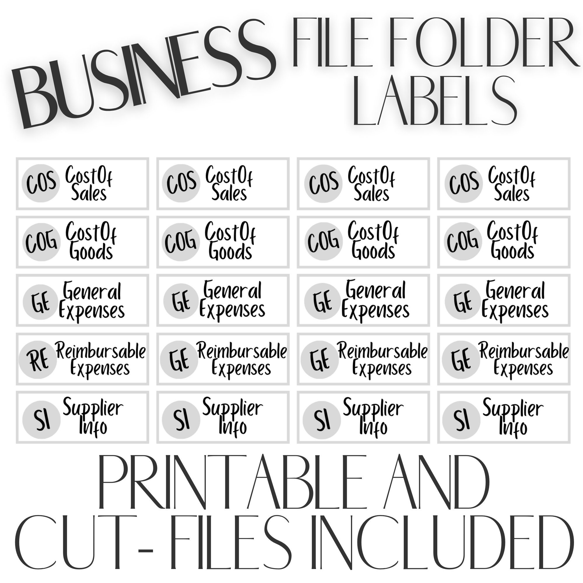 PRINTABLE FOLDER LABELS for Business Paperwork/cut Files for Silhouette ...